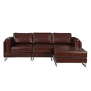 Farati Luxury Sectional Couch L-Shape Leather Sofa with Right Chaise, PU Leather Modern Solid Wood Frame Couch for Living Room