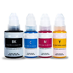 Compatible GI290 Refill Ink Bottles Replacement for Canon PIXMA G1000 G1200 G1800 G2100 G2200 G2400 G2800 G3200 G3600 G3800 G4100 G4600 G4210 megatank Inkjet Printer.1Bk,1C,1M,1Y,