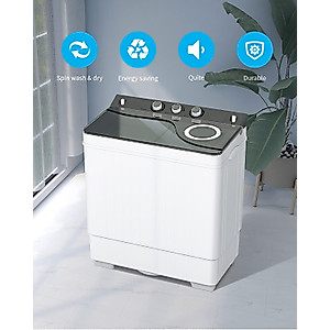 Portable Washing Machine, 26lbs Twin Tub Washer Mini Compact Laundry Machine with Drain Pump, Semi-automatic Twin Tube Washer for Apartment, Dorms, RVs, Camping and More (White & Grey)