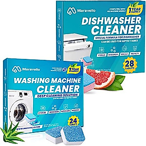 Maravello Dishwasher Cleaner And Powerful Formula Washer Cleaner Tablets For HE Front Loader And Top Load, Septic Tank Safe,12 Months Supply