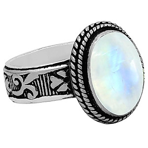 Moonstone Sterling Silver Plated Handmade Ring Ring Size 8 Sterling Silver Plated For Women, White Moon Stone June Birthstone Southwest Bohemian Jewelry Christmas Mother's Day Gifts For Her