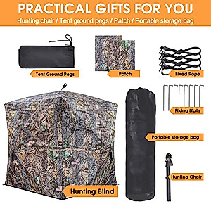 XProudeer Hunting Blind See Through Ground Blinds with 270 Degree,2-3 Person Pop Up Hunting Blinds with Chair,Camouflage Hunting Tent for Deer & Turkey Hunting,Hunting Gear and Hunting Accessories
