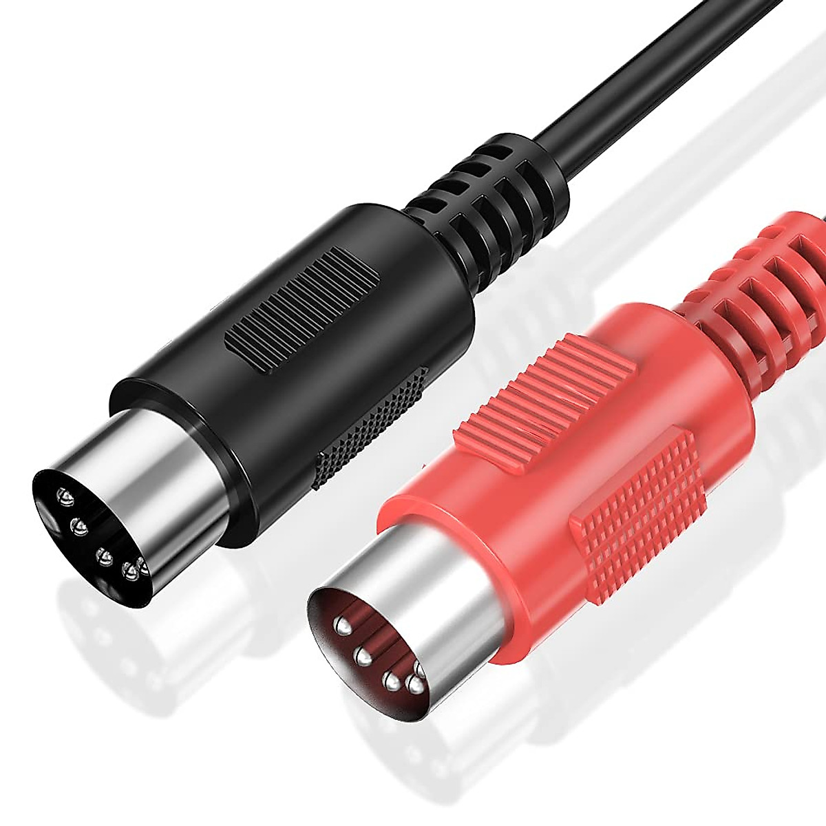 Dual MIDI Cable, Ancable DIN to Male to Male for Carrying a Serial Digital Signal, 3.3 Feet with Molded Connector Shells(Black & Red)