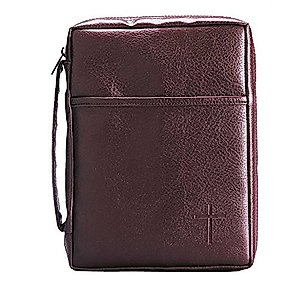 Burgundy Embossed Cross with Front Pocket Leather Look Bible Cover with Handle, X-Large