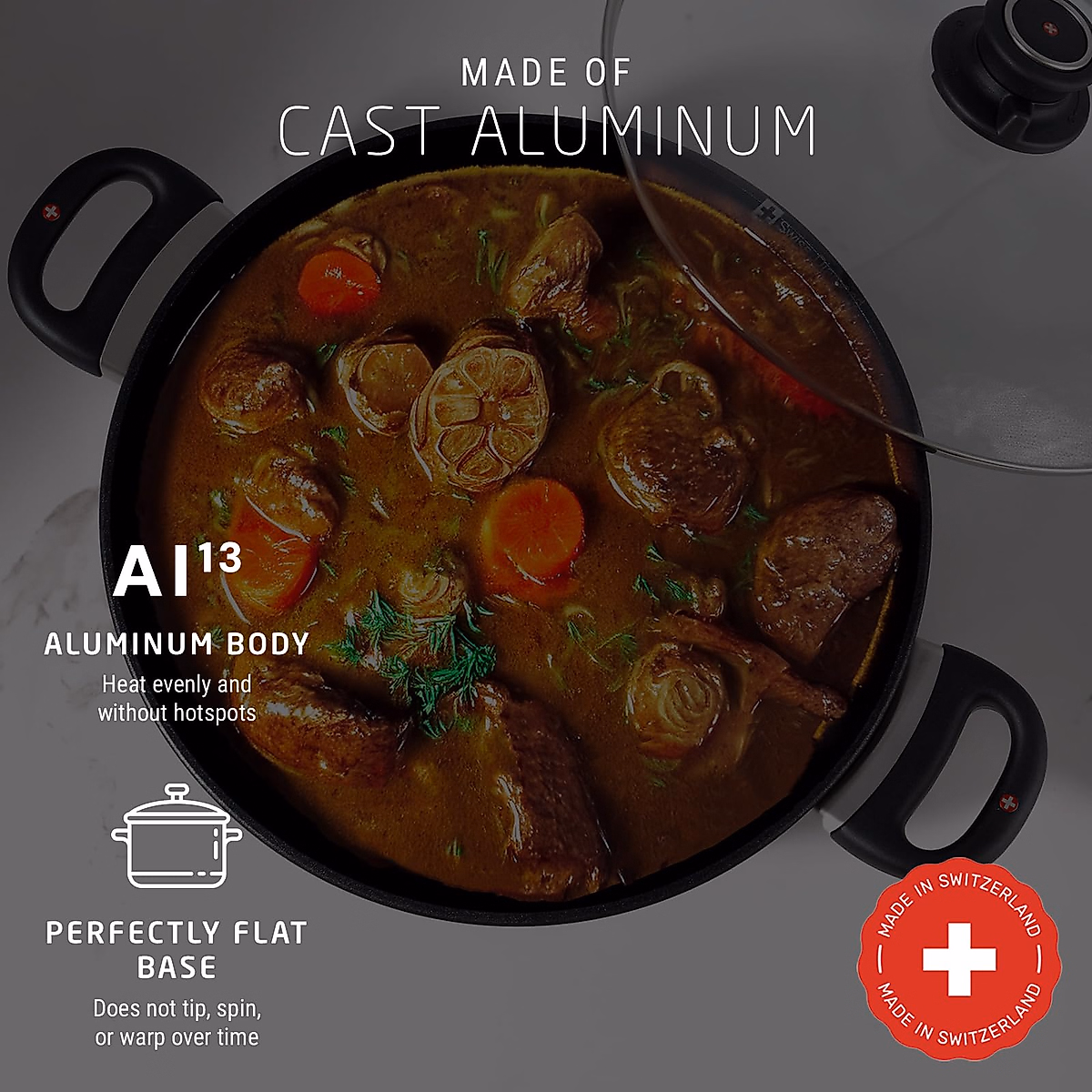 Swiss Diamond 11" (5.3 Qt) Braiser HD Nonstick Diamond Coated Aluminum Braiser, Includes Lid - Dishwasher Safe and Oven Safe Braiser, Grey