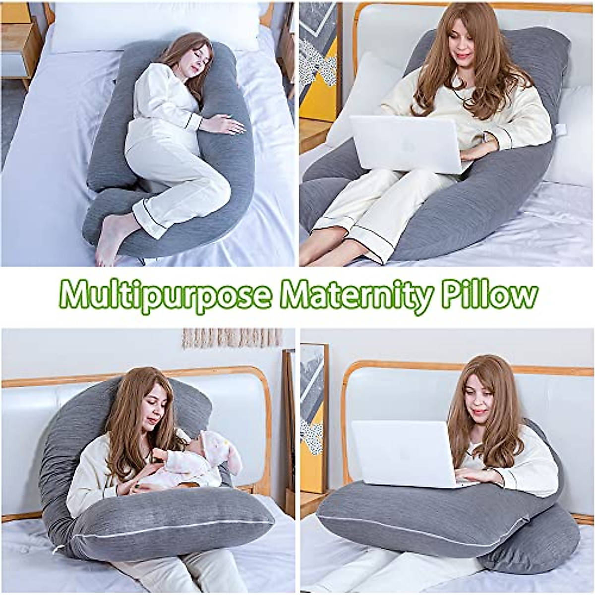 AMCATON 60 Inch Pregnancy Pillow for Sleeping, Extra Large U Shaped Body Pillow, Maternity Pillow for Pregnant Women (Light Grey)