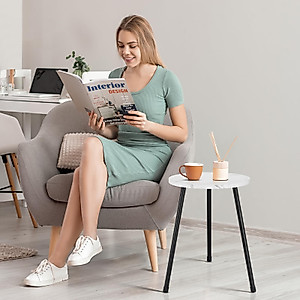 KINNARY Round Side Table Set of 2, Small Accent End Table for Living Room, Bedroom, Small Spaces, Height Adjustable Metal Legs, Nightstand Coffee Bedside Table for Office, Marble White