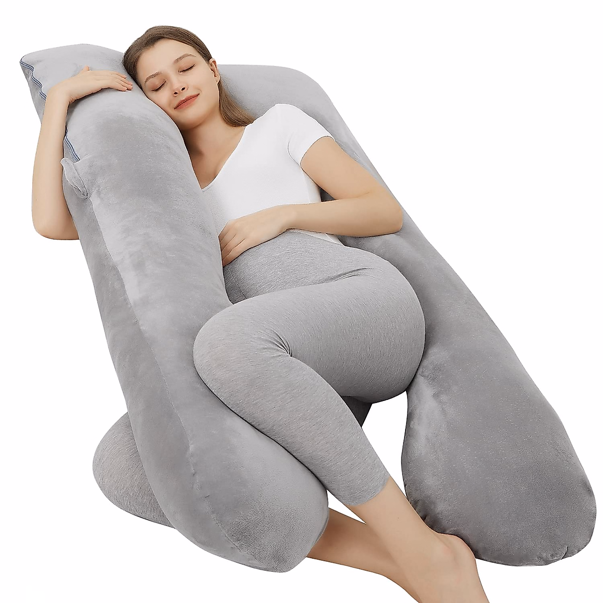 JOHNPEY Pregnancy Pillows for Sleeping, U Shaped Full Body Pillow - Pregnancy Must Haves Maternity Pillow with Removable Velvet Cover, 55inch, Gray
