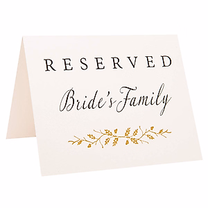2 City Geese Reserved Wedding Table Signs | Set of 6 Pearl White and Gold Reserved Signs Including Reserved for Bride's Family Groom's Family and Wedding Party | Freestanding Double Sided