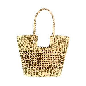 Handwoven Straw Vintage Purse Bag Bohemian Hollow Out Straw Beach Bag Casual Handbag Shoulder Bag Tote Rattan Vacation Bag
