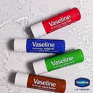 Vaseline Lip Therapy Cocoa Butter, Fast-Acting Nourishment, Ideal for Chapped, Dry, or Cracked Lips, Lip Balm Stick, 0.16 Oz (Pack of 4)