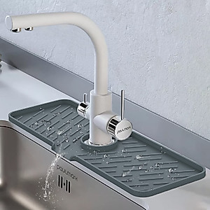 Silicone Faucet Splash Guard, 18” x 6.3” Faucet Water Catcher Mat, Longer Silicone Sink Mat, Faucet Handle Drip Catcher Tray Mat for Kitchen Countertop and Bathroom Sink Protectors (Dark grey)
