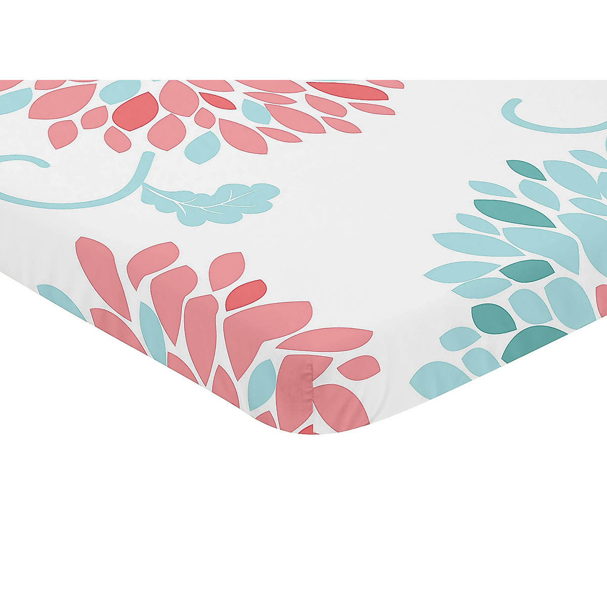 Sweet Jojo Designs Turquoise Blue and Coral Floral Baby Girl Fitted Mini Portable Crib Sheet for Emma Collection - for Mini Crib or Pack and Play ONLY