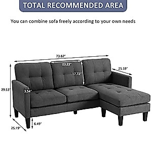 Grepatio Convertible Sectional Sofa Couch, L-Shaped Couch with Modern Linen Fabric for Small Living Room, Apartment and Small Space (Grey)