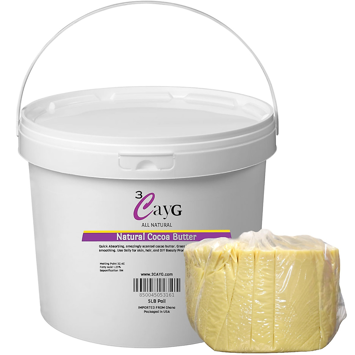 3CayG Pure and Natural Cocoa Butter from Ghana (5LBS)