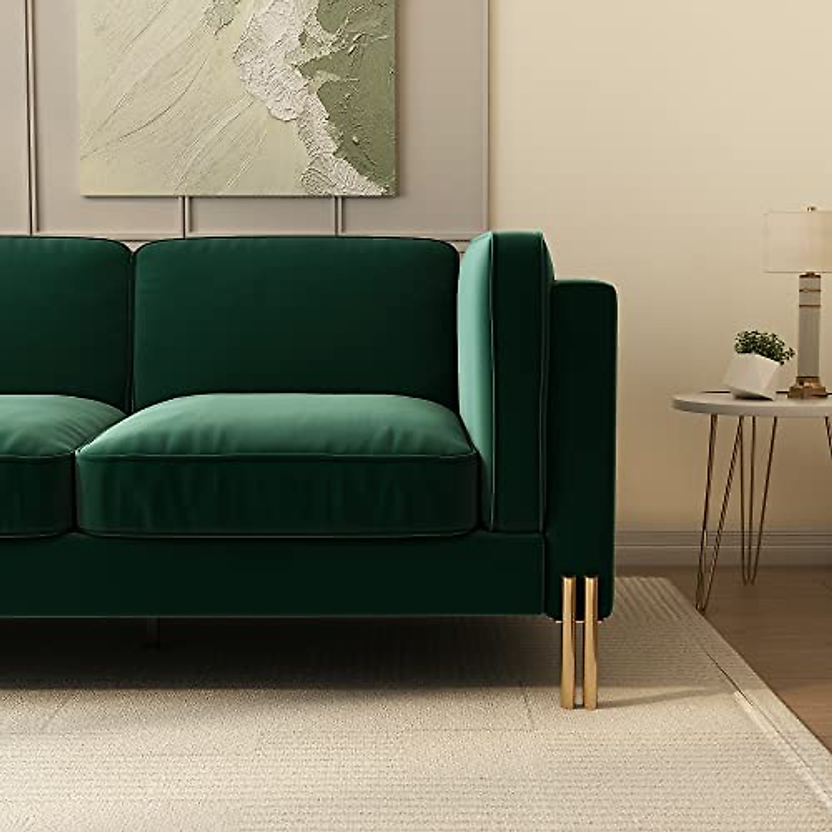 yunqishi YOUYA 94.88" W Modern Green Velvet Sofa Couch with Metal Gold Legs, 3-Seater Upholstered Emerald Green Sofa for Living Room, Bedroom, Office (Green)