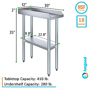 AmGood Commercial Work Table with Backsplash and Sidesplashes | Height: 35" | Stainless Steel Prep Table for Kitchen, Restaurant, Garage, Laundry | NSF (12" Long x 30" Deep)