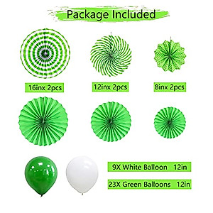 Green Party Decorations - Green Hanging Triangle Flags Banner Round Garland Four-Leaf Clover Garland Paper Fans Balloons for Men Women Birthday St Patrick's Day Decorations Graduation Baby Shower
