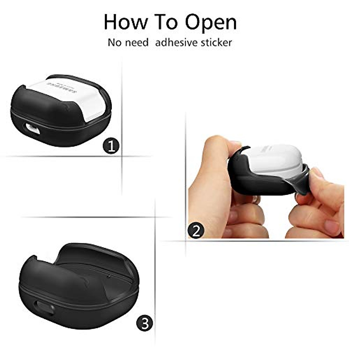 Fintie Silicone Case for Samsung Galaxy Buds 2 Pro (2022) / Galaxy Buds 2 (2021) / Galaxy Buds Pro (2021) / Galaxy Buds Live (2020), Shockproof Carrying Cover with Carabiner, No Need Adhesive (Black)