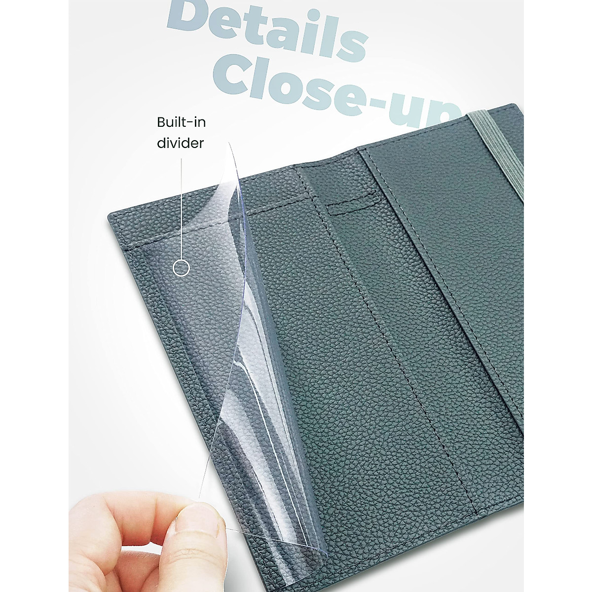 Yarnic Checkbook Cover for Personal Checkbook, Checkbook Holder with Pen Holder & Built-in Clear Plastic Divider for Duplicate Checks (Vert Gris)