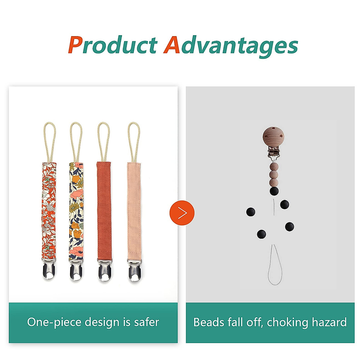 Pacifier Clips Baby Girl, Binky Clip Holder, 4 Pieces, Cotton and Linen Soft Fabric, for Babies During Teething