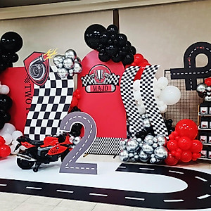 ADOINBY Red Black and White Balloon Arch Kit, 201Pcs Explosion Star Red Black White Silver Latex Balloon Garland kit, Different Size Balloons for Anniversary Birthday Racing Car Poker Party Decoration