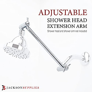 Shower Head Extension Arm by JS Jackson Supplies, Adjustable 10 Inch Showerhead Extender, Solid Brass Construction, Universal Tall Hi-lo Pipe Height Extending (Chrome Finish)