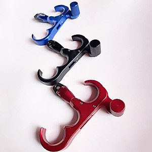 LIZHOUMIL 360°Rotation Thumb Bow Release, Aluminum Alloy 3 Finger Thumb Trigger Caliper Grip Compound Bow Release Aid, Replaceable Bow Release Trigger Caliper Grip red
