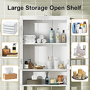 JUMMICO Over The Toilet Storage Cabinet, Bathroom Organizer Over Toilet with Double Door and Inner Adjustable Shelf for Bathroom, Restroom, Laundry