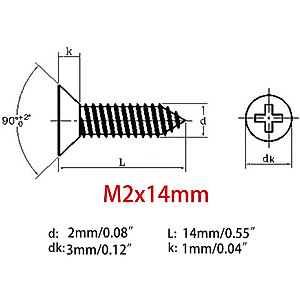 100 Pcs M2x14mm Flat Head Wood Self Tapping 304 Stainless Steel Screw Phillips Head Self Drilling