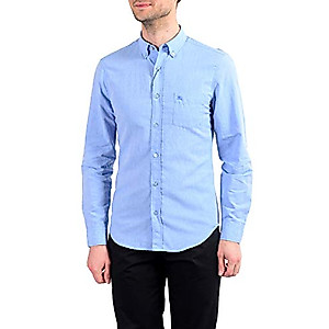 BURBERRY Men's Blue Linen Long Sleeve Button Down Shirt US S IT 48