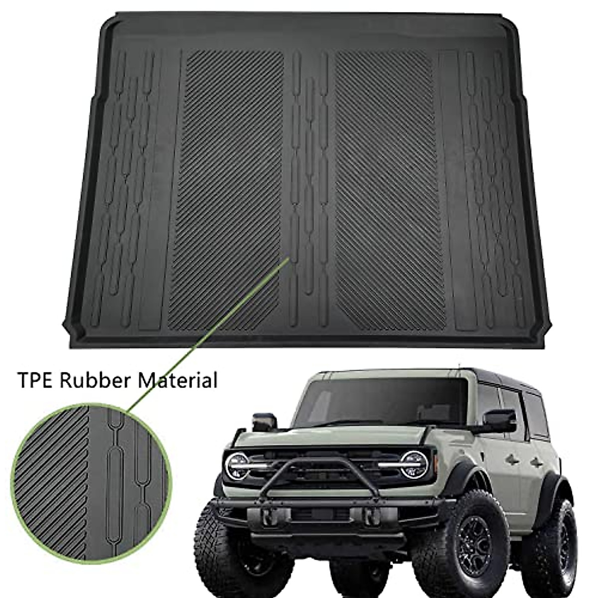 Pedigree 3D TPE Material Cargo Mat Fits 2021-2022 Ford Bronco 4-Door Version All Weather Rear Trunk Mat Waterproof Car Floor Mat Anti-Skid Odorless Rubber Carpet (Trunk Mat)