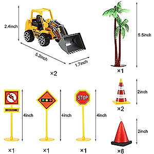 Construction Party Decoration 6-Count Cone-Shaped Molded Candles, 2 Pieces Construction Truck Decors, 1 Piece Palm Tree with Coconut and 5 Pieces Barricade Set for Birthday Cake Toppers