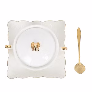 Cabilock 1 Set of Ceramic Soup Bowl European Style Small Ceramic Stew Pot with Lid and Handle Serving Bowls Ceramic Square Plates Flower Spoon for Cereal