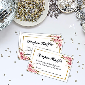 50 Floral Diaper Raffle Tickets for Baby Shower, Pink Floral Diaper Raffle Ticket Lottery Insert Cards, Bring a Pack of Diapers to Win Favors, Baby Shower Games for Girls.