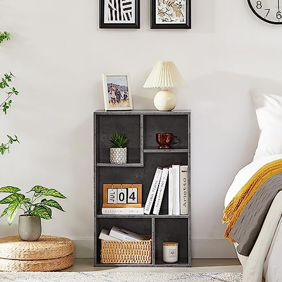 VECELO 31 Inch High Modern Bookcase, 3 Tier Bookshelves, 5 Cube Storage Organizer with Anti-tip Kit, Different Height Open Storage Fits Most Books, Easy to Install, Grey