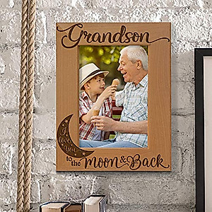 KATE POSH Grandson I Love You to The Moon and Back Engraved Wood Picture Frame, Grandma Grandpa Gifts, Christmas, Birthday, Mother's Day, Father's Day (4x6 Vertical)