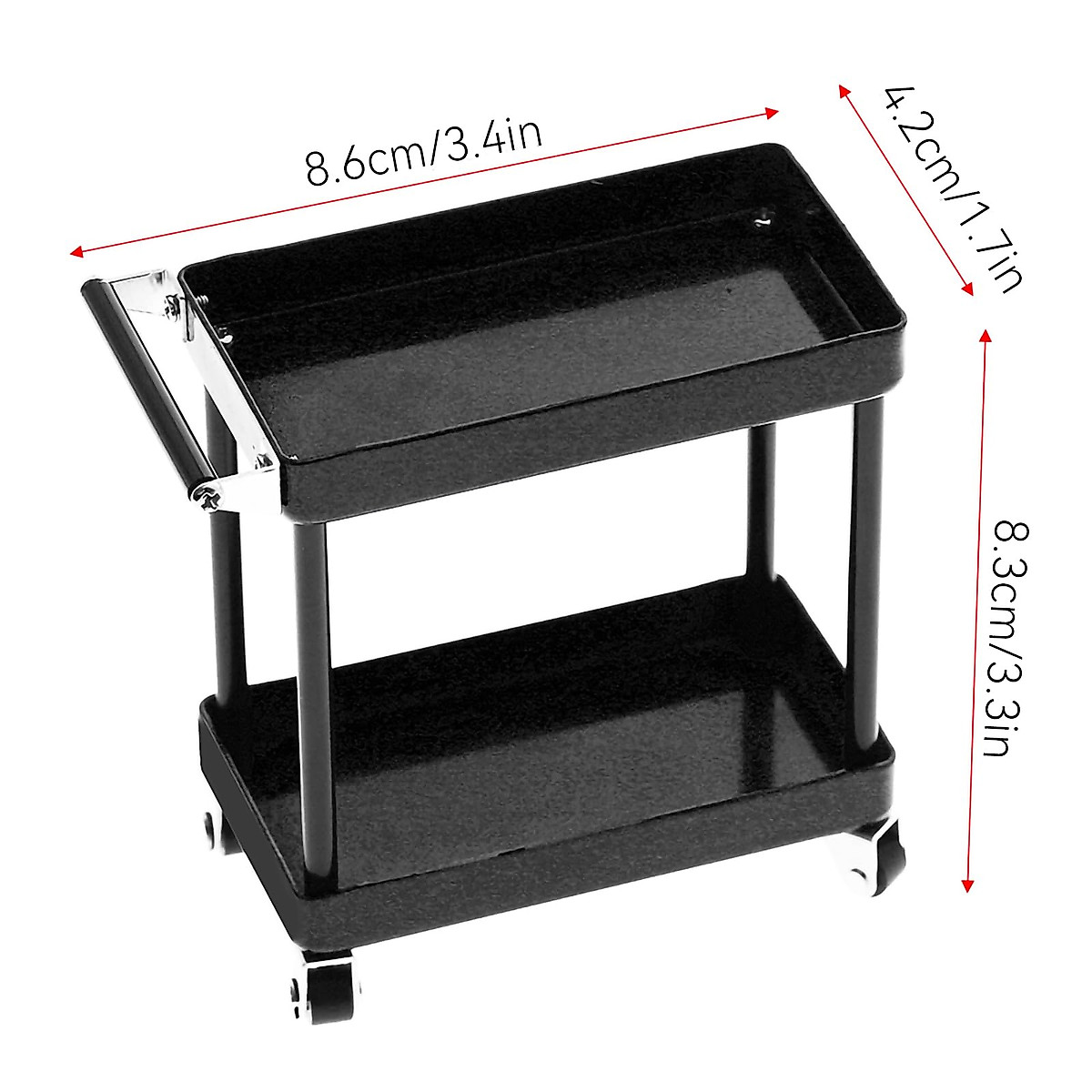 Mini Rolling Utility Cart,2 Tier Storage Cart with Wheels Trolley Cart with Wheels Repair Tool Storage Rack Easy to Use Disassemble RC Accessories for 1/8 1/10 1/12 1/16 Scale Model(Black)