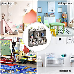 ELETHEBIA Grey Toy Bookcase & Bookshelf, Stylish Multi-Shelf Storage Organizer Cabinet with Cubby Spaces for Books and Toys, for Bedroom, Playroom and Hallway