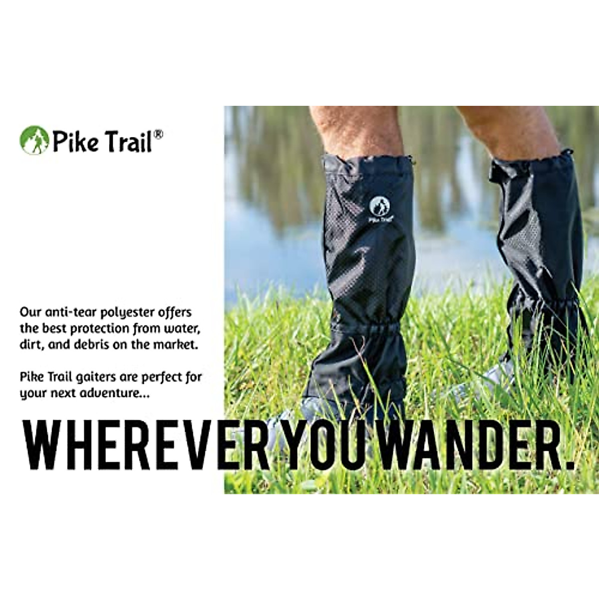 Pike Trail Leg and Ankle Gaiters for Men and Women - Waterproof Boot Covers - for Hiking, Research Field Trips, Outdoor Trail Use, Snow and More - Adjustable Closures