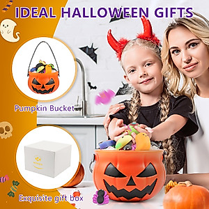 36PCS Halloween Mochi Squishy Toys with Pumpkin Bucket, WOXAFO Halloween Party Favors, Assorted Halloween Squeeze Gift Bulk Pumpkin Ghost Spider Squishies Toy for Kids