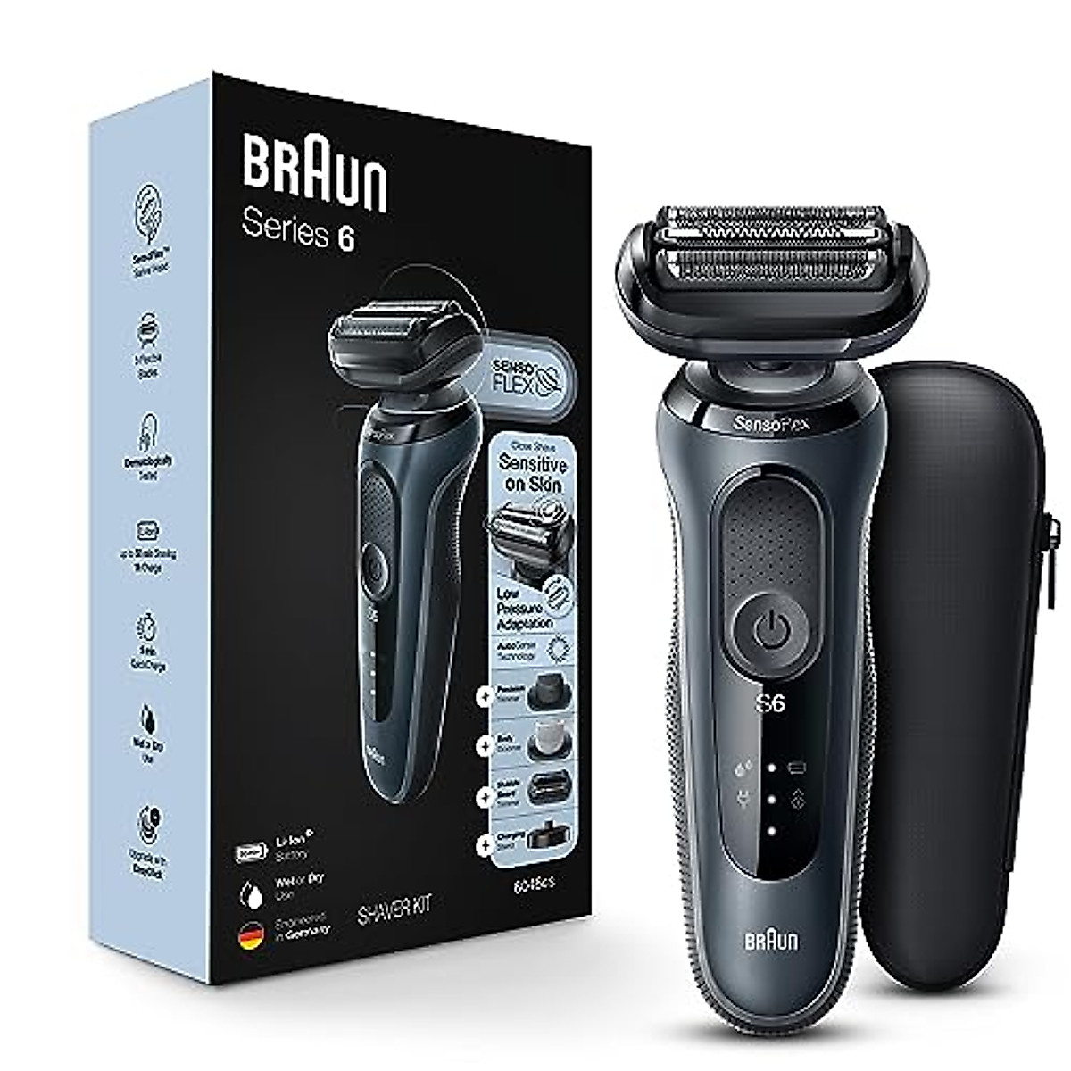 Braun Series 6 6046cs Electric Razor for Men, Wet & Dry, Electric Razor, Rechargeable, Cordless Foil Shaver with Charging Stand, Travel Case and Precision Trimmer, Black