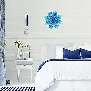 YIYA 13" Metal Flower Wall Decor Multiple Layer Flower Wall Art Wall Art Decorations Hanging for Balcony Patio Porch Bedroom Living Room Garden (Sky Blue)