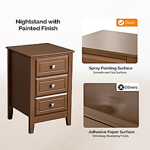 Bonnlo Nightstands Set of 2, 3 Drawer Night Stand for Bedroom with Metal Knobs, Wooden Bedside Table, Brown Nightstand/End Table/Side Table for Small Spaces, College Dorm, Kids' Room, Living Room