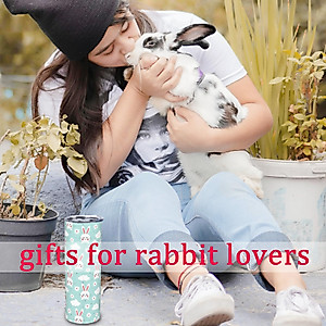 Srucddu 20oz Cute Rabbit Bunny Insulated Tumbler With Lid And Straw, 3d Print Vacuum Bunny Travel Mug Stainless Steel Coffee Tumbler Cup, Rabbit Tumbler for Women Girl Gifts