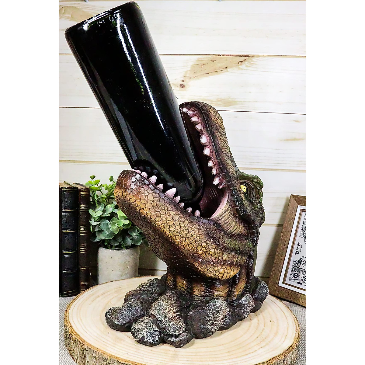 Ebros Large Prehistoric Dinosaur T-Rex Head Wine Bottle Holder 10.75" Tall Caddy Figurine Jurassic Era Trex Statue Kitchen and Dining Decor Party Hosting Prop Tyrannosaurus Rex Dinosaurs