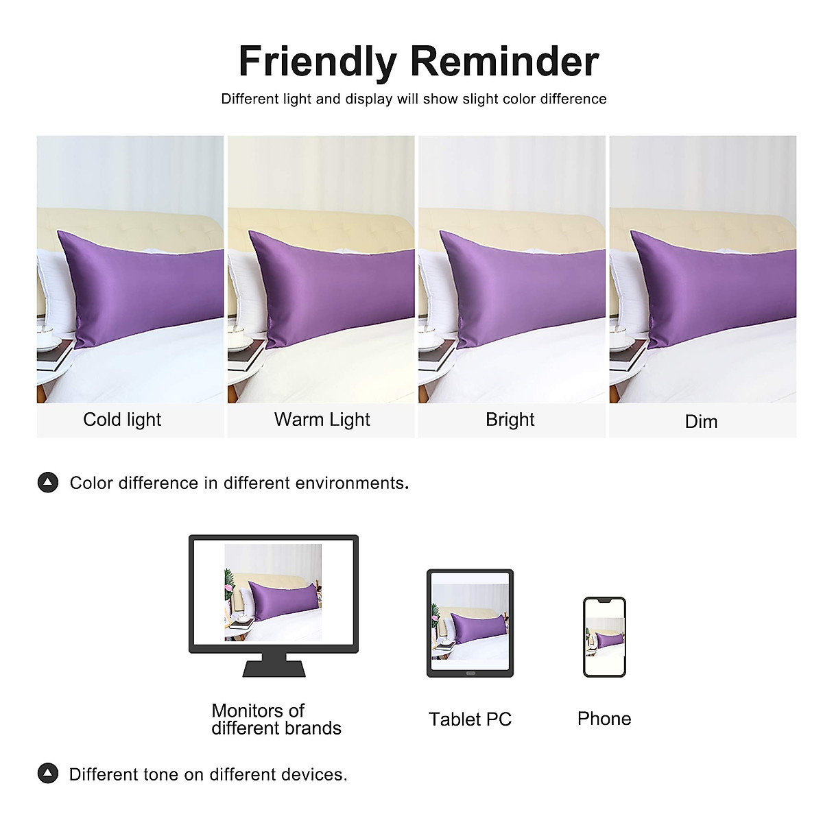 uxcell Satin Body Pillow Case, Purple Silky Body Pillowcases for Hair and Skin, 21x54 Long Pillow Covers with Zipper Closure