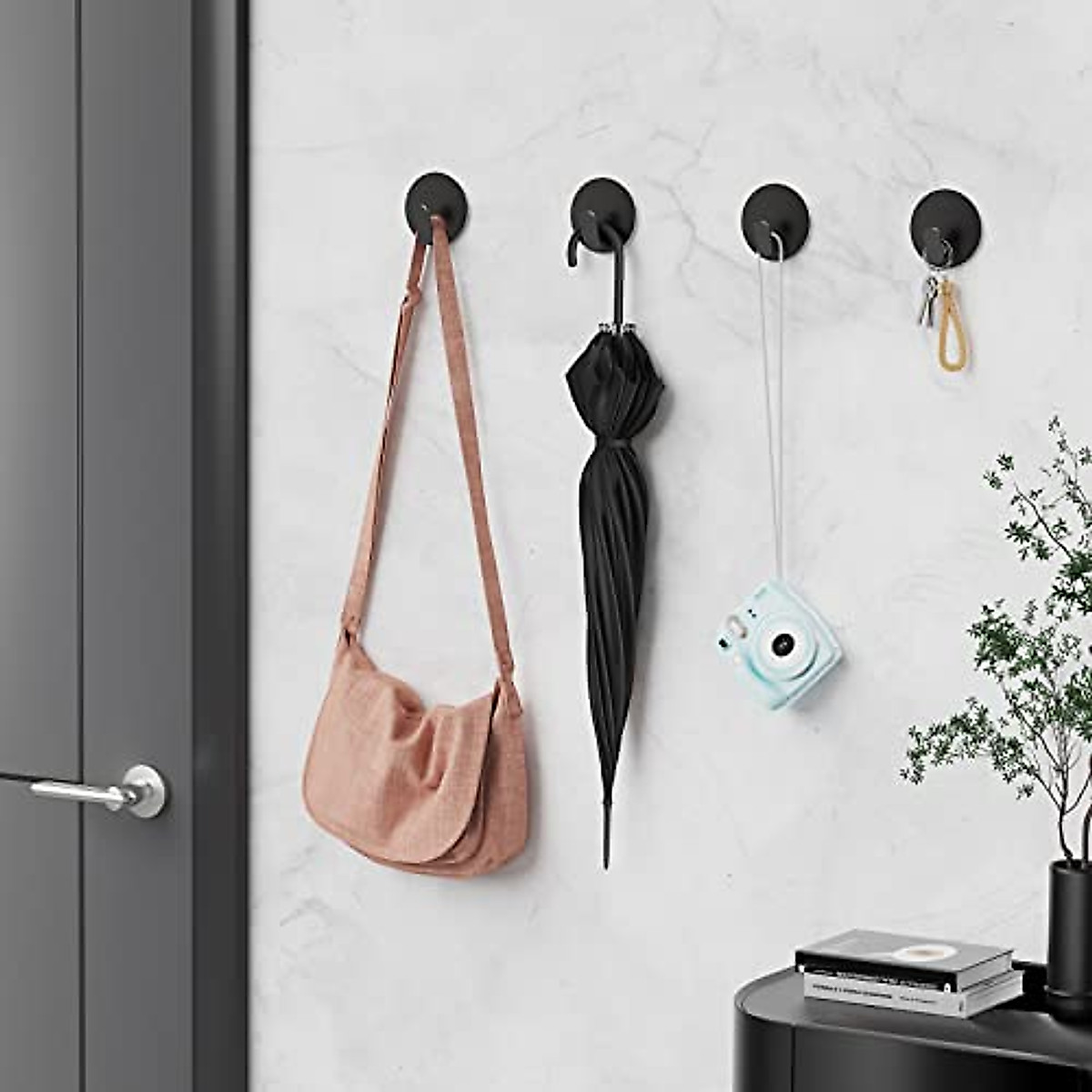 EAGMAK Towel Hooks for Bathroom, 4 Pack Adhesive Hooks, SUS304 Stainless Steel Shower Hooks, Round Wall Hook Holder for Hanging Robe, Loofah, Coat, Clothes, Hat, Key in Washroom Kitchen Hotel (Black)