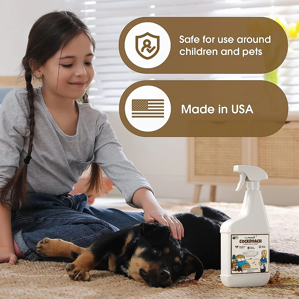 BugPursuit -Cockroach Killer Natural Spray for Home and Kitchen -100% Proven Effective - USDA Biobased Certified - Indoor and Outdoor Use Safe - Plant Based Formula-Non Staining-Child and Pet Safe