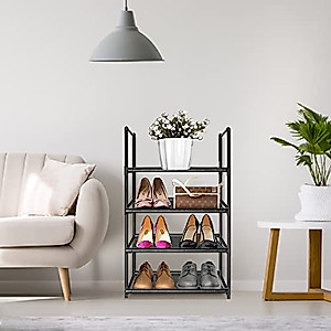 esonstyle 4 Tier Shoe Rack Lightweight Small Shoe Rack 6-8 Pairs Storage Organizer Narrow Shoe Rack for Entryway Shoe Rack Small Shoe Shelf